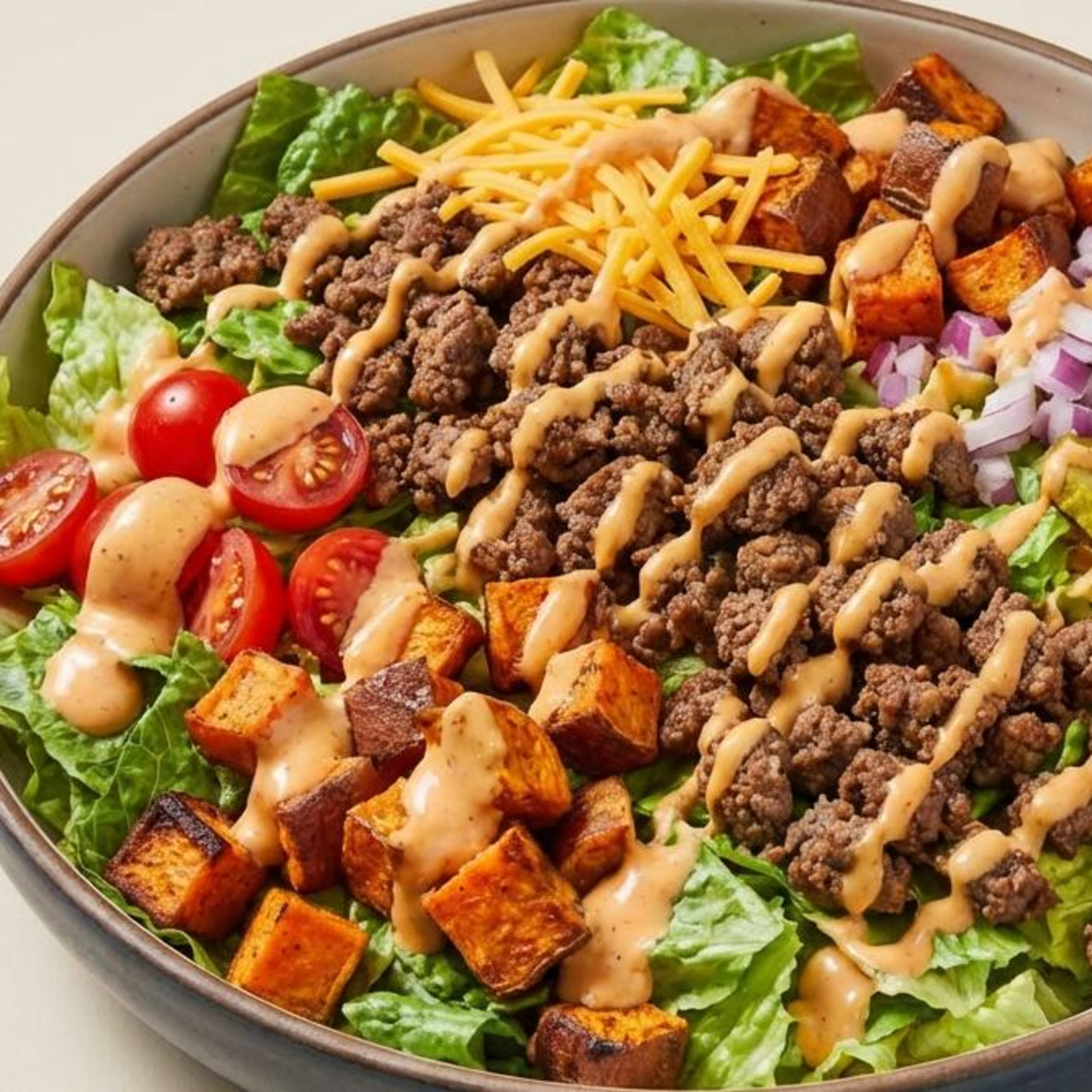 Burger Bowl Salad with Special Sauce - Delishably