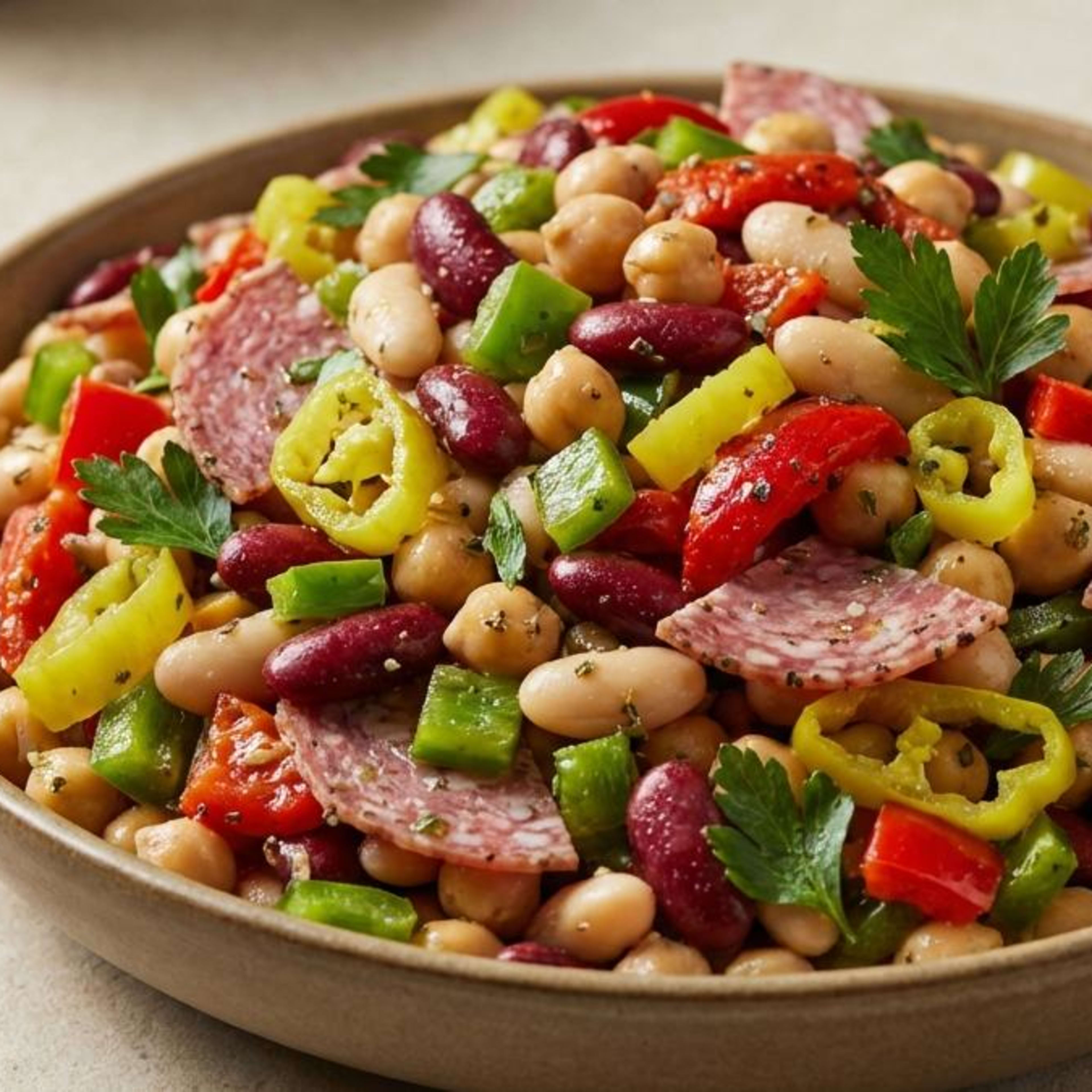 Grinder Bean Salad with Salami and Peppers - Delishably