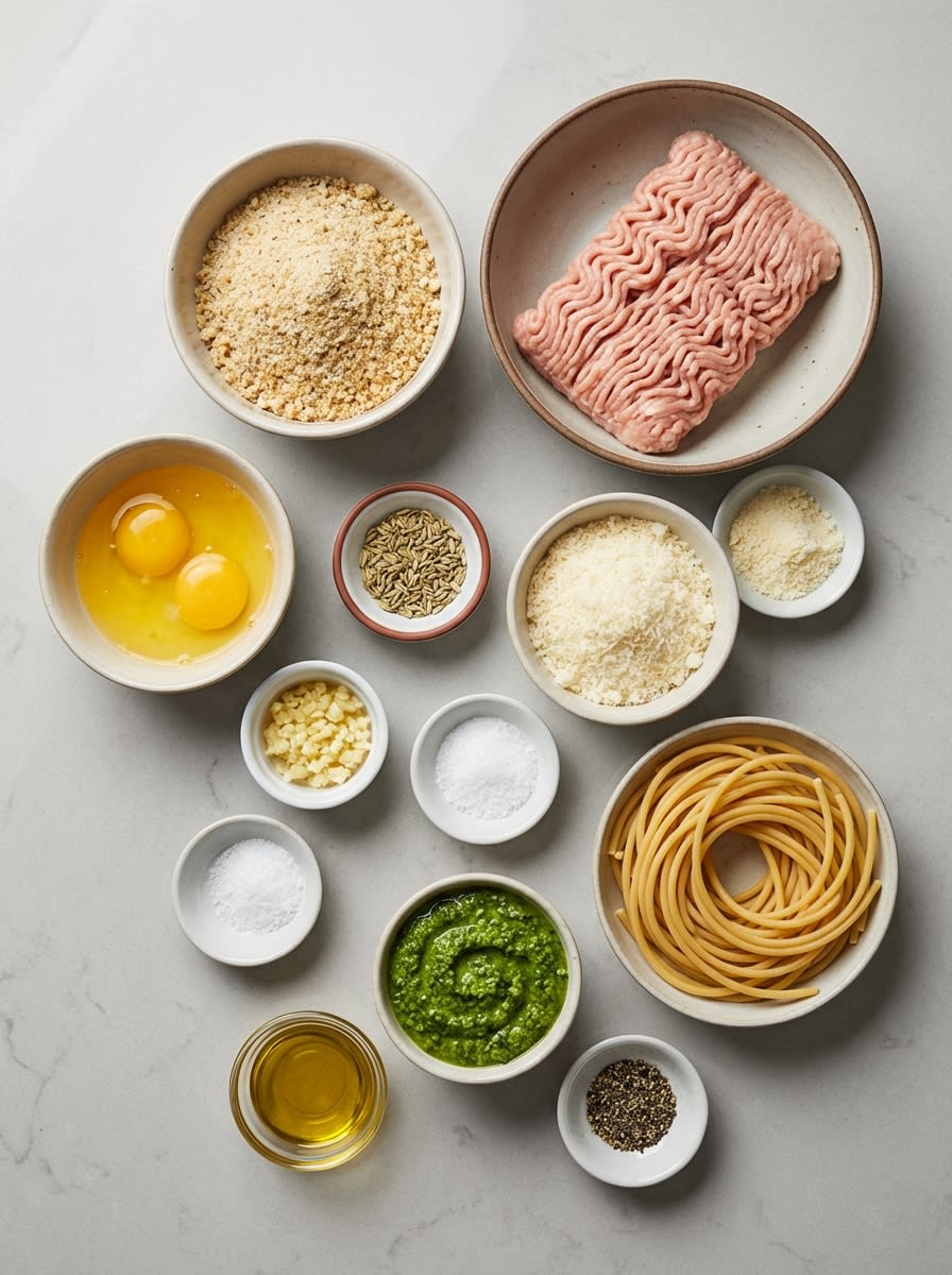 Baked Chicken Meatballs with Broccoli Pesto Pasta - Delishably