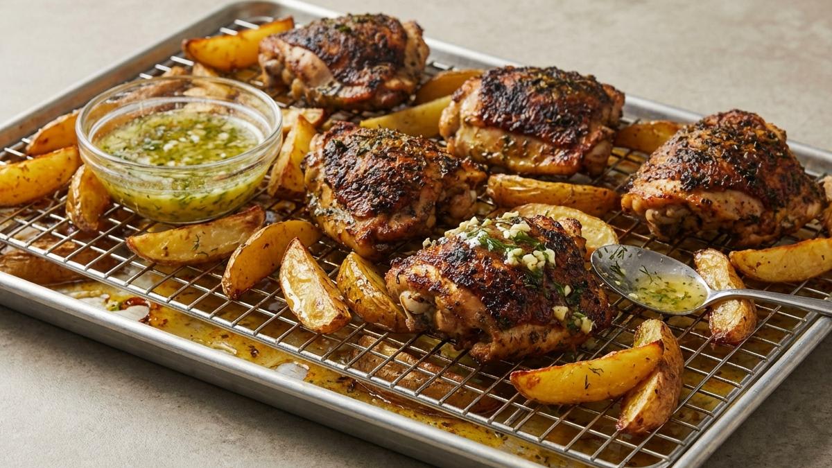 Sheet-Pan Chicken Thighs With Crispy Potatoes and Lemon Herb Butter ...