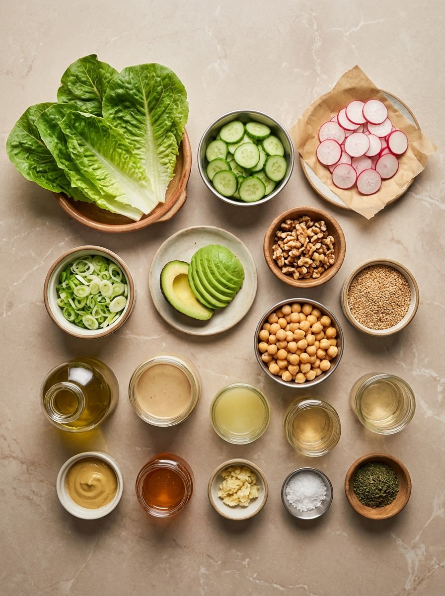 Crunchy Tahini Salad With Gem Lettuce, Avocado, and Walnuts - Delishably